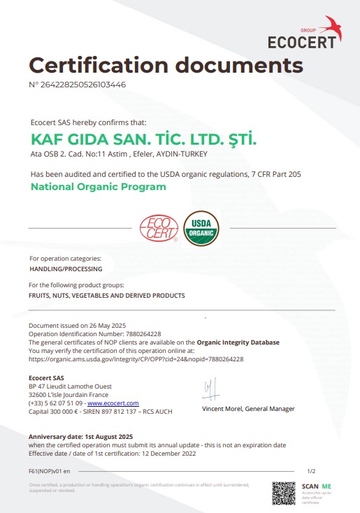Certificates – Kaf Foods